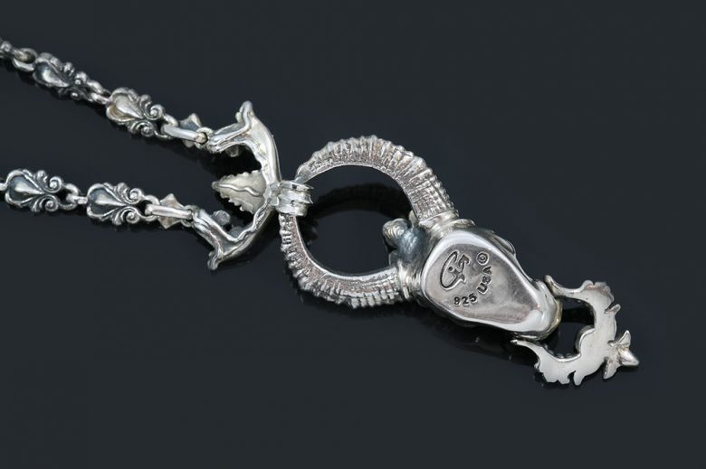 Artemis Amethyst Flower Crowned Antilope Impala Head Silver Necklace NK-141