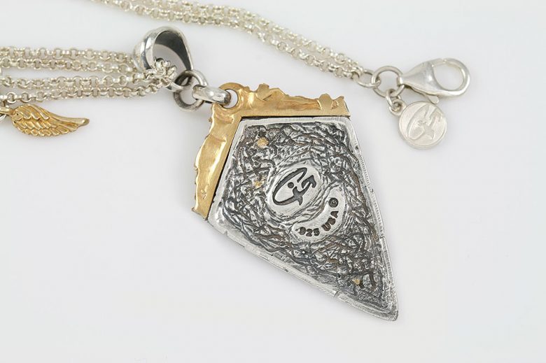 Atlantis Fish in Greek Pattern Silver Pendant With Red Garnet PT-077G