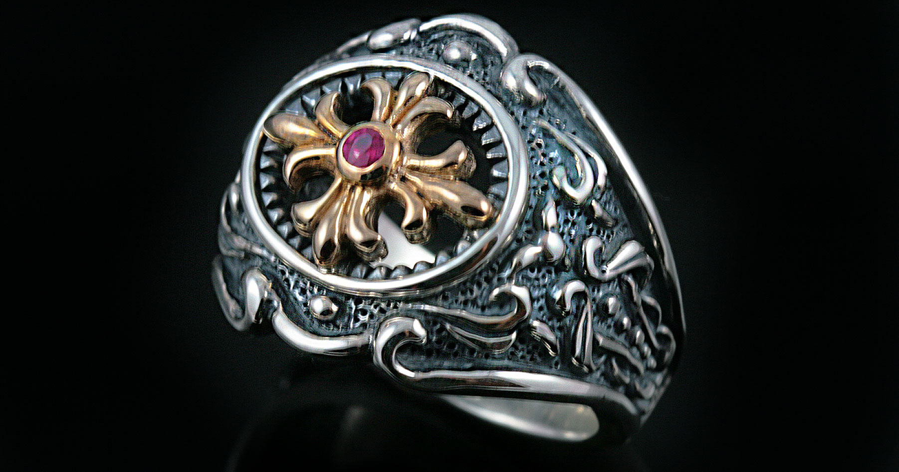 Avalon Cross & Ruby Sterling Silver Ring MR-042