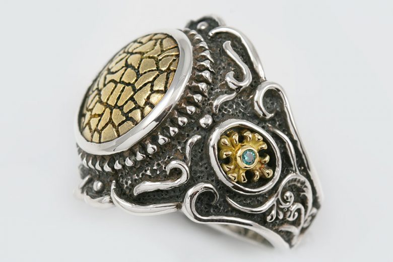 Bohema Royal Baroque Style 18K Gold and Silver Two Tone Ring MR-090