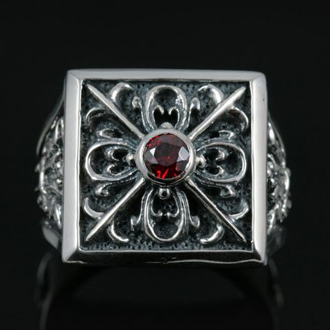 Bottega Gothic Oxidized Sterling Silver Ring With Ruby MR-059