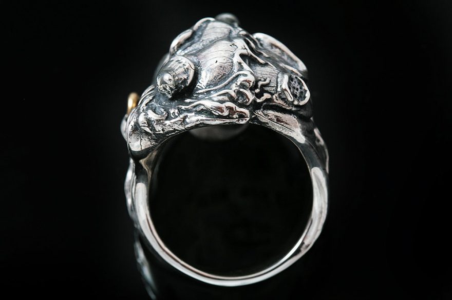 Dual Demon Skull Silver Ring MR-001