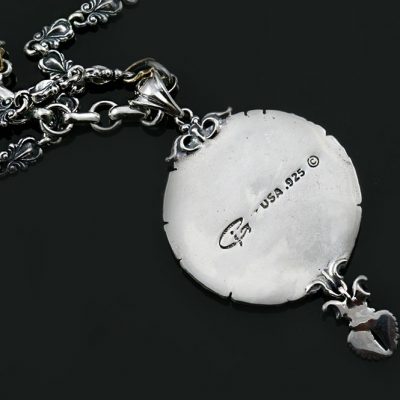 Egyptian Hawk Two Tone Red & Blue Zircons Silver Medallion Pendant PT-157