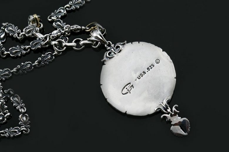 Egyptian Hawk Two Tone Red & Blue Zircons Silver Medallion Pendant PT-157