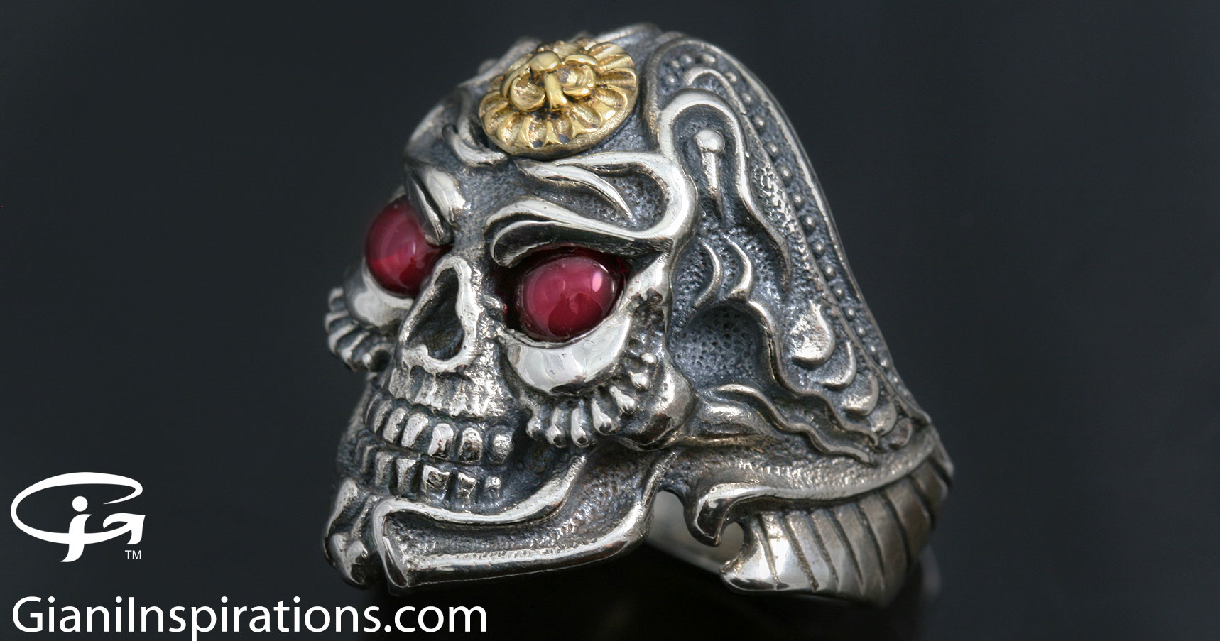 Japanese Samurai Skull Gold & Silver 2 Tone Ring MR-129G