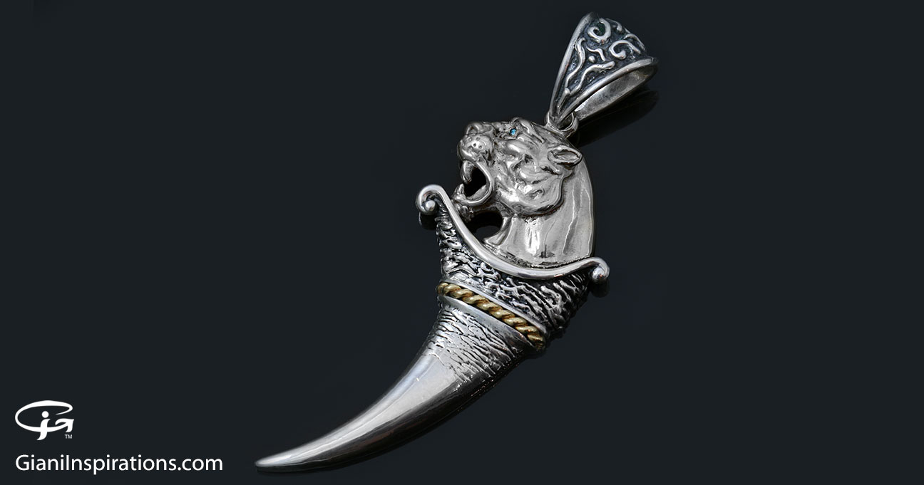 Leonidas Spartan Symbol Lion Tooth Silver Pendant PT-028S