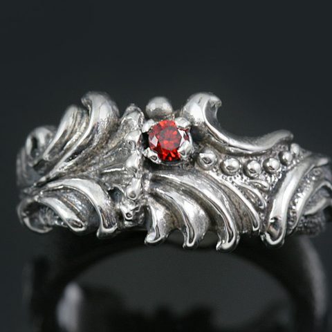 Mars Floral Style Red Garnet Silver CZ Ring LR-110