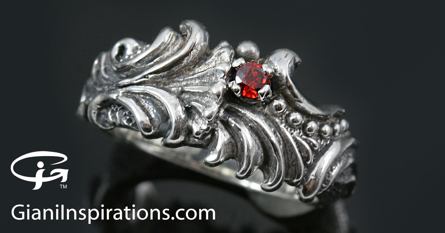 Mars Floral Style Red Garnet Silver CZ Ring LR-110