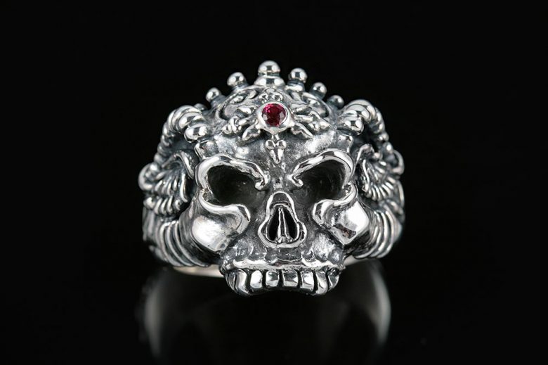 Monster Skull Gothic Ruby Oxidized Silver Ring MR-013