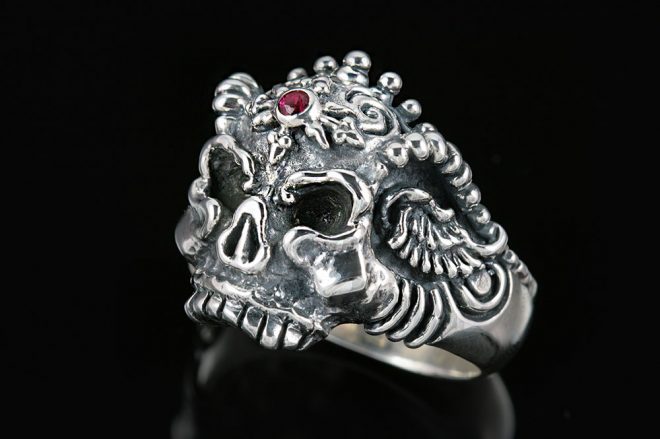 Monster Skull Gothic Ruby Oxidized Silver Ring MR-013