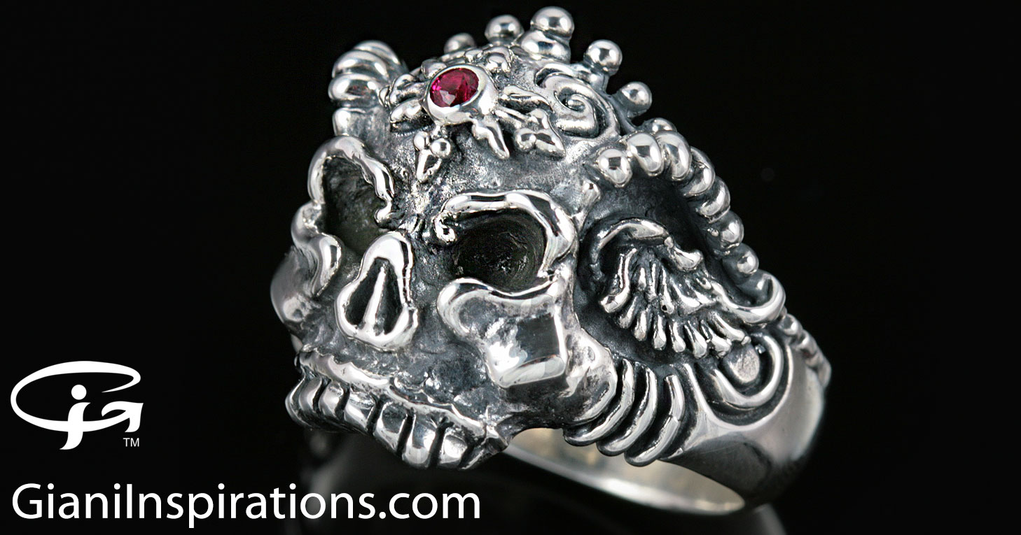 Monster Skull Gothic Ruby Oxidized Silver Ring MR-013