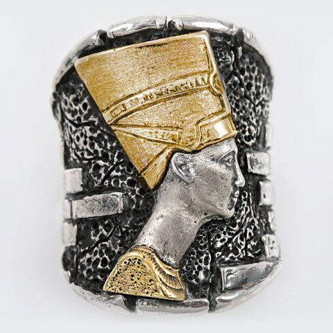 Nefertiti Egyptian Modern Bronze or 18K Gold Oxidized Silver Ring LR-139B