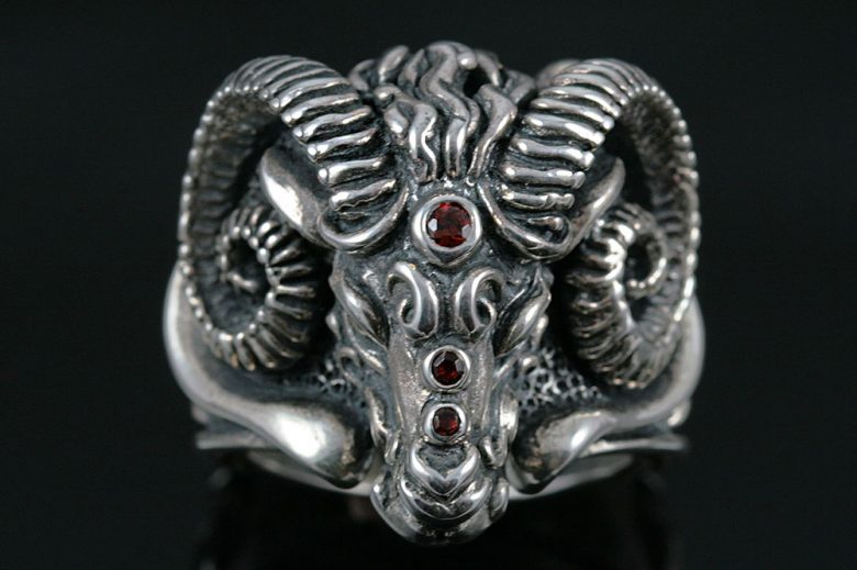 Ram Sterling Silver Ring with Rubies MR-050