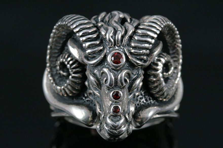 Ram Sterling Silver Ring with Rubies MR-050