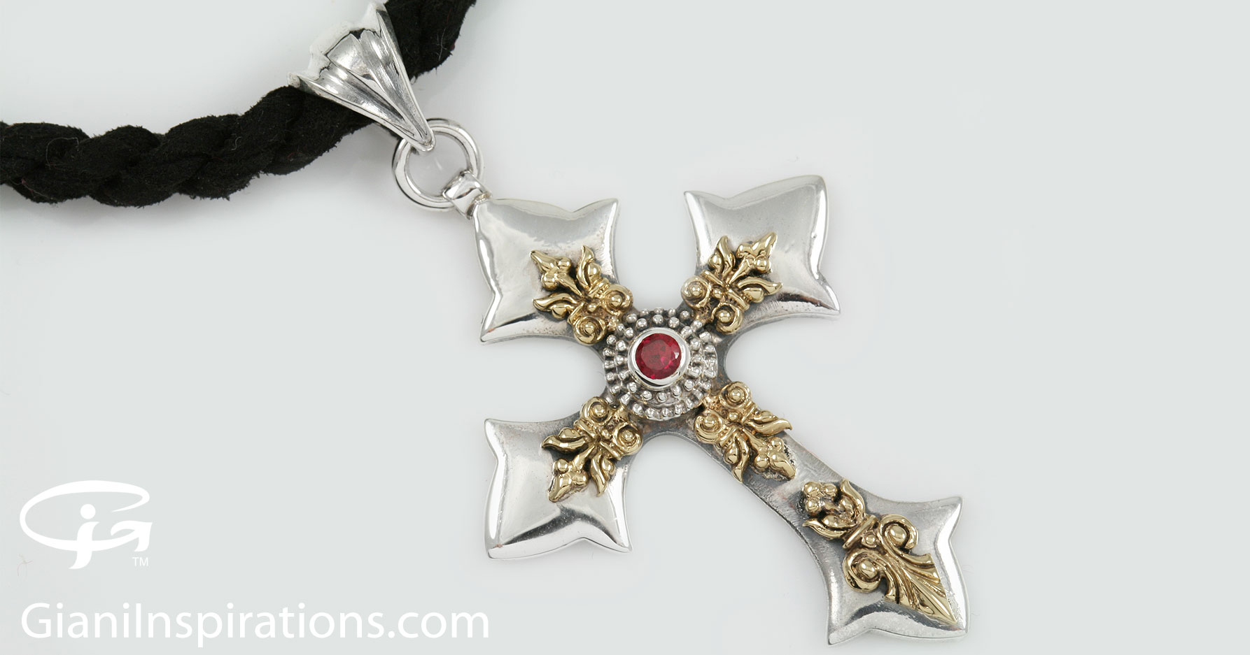 Ripsima Cross Natural Red Ruby Two Tone Silver Pendant PT-063