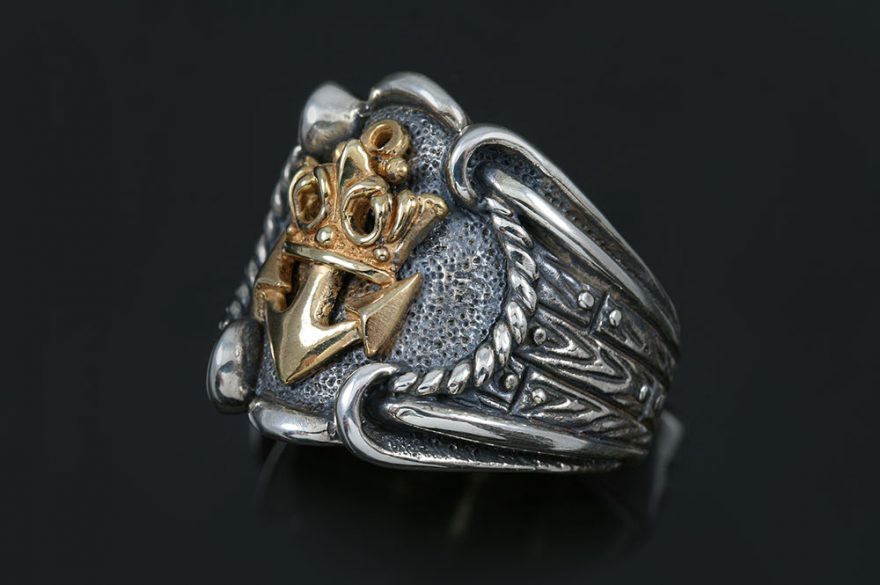 Royal Navy Emblem High End Oxidized Silver 2 Tone Ring MR-121