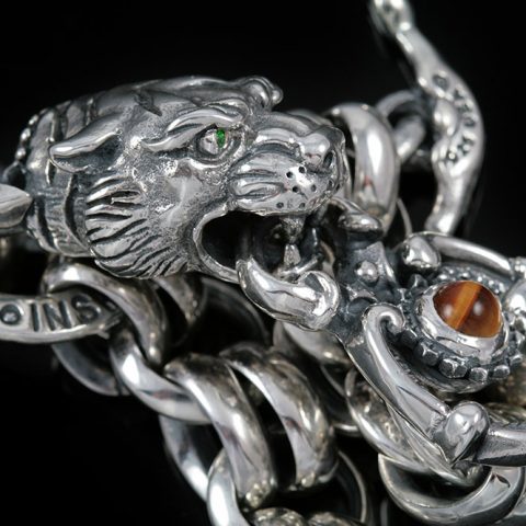 Tiger Head Sterling Silver Chain Link Bracelet BR-012